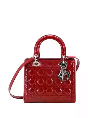 Dior Lady Medium Satchel Cannage Quilt Patent - Red