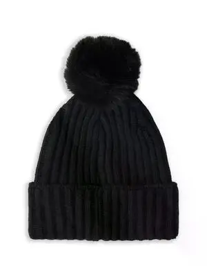 Bogner Ribbed Beanie Hat With Pompom - Black