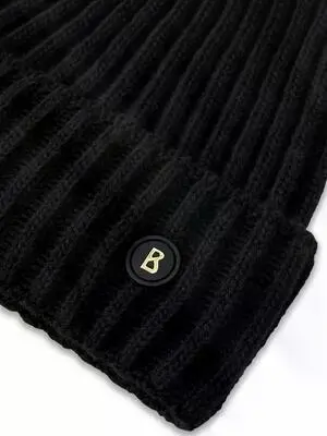 Bogner Ribbed Beanie Hat With Pompom - Black