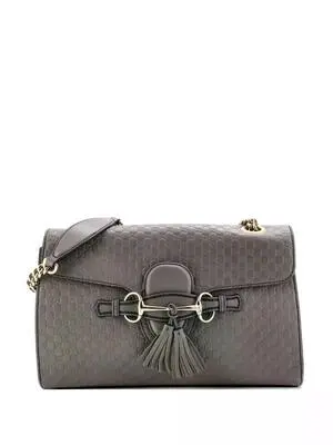 Gucci Emily Chain Flap Bag Microssima Leather Medium - Grey