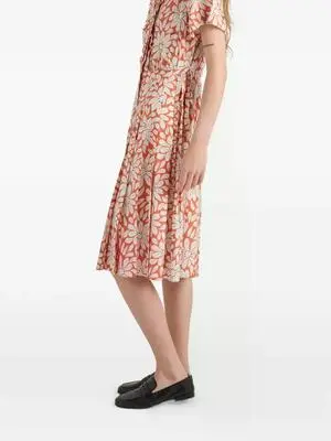 Prada Printed Pleated Pongé Dress - Orange