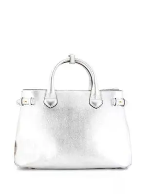 Burberry Banner Tote Leather And House Check Canvas Medium Satchel