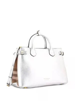 Burberry Banner Tote Leather And House Check Canvas Medium Satchel
