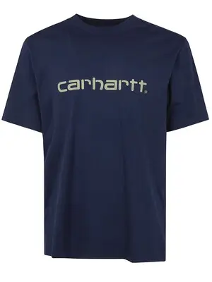 Carhartt Work In Progress Short Sleeves "script" Organic Cotton T-shirt - Blue