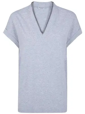 Brunello Cucinelli V Neck T-shirt - Gray