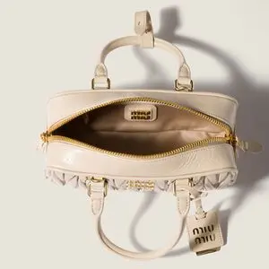 Miu Miu Arcadie Shiny Matelassé Leather Bag - Travertine Stone