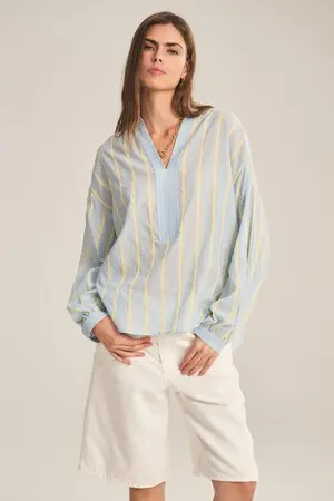 Velvet By Graham & Spencer Analyn Stripe Cotton Top - Blue