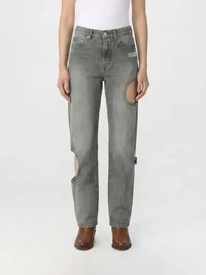 Off-White Cut-out Baggy Denim Jeans - Grey