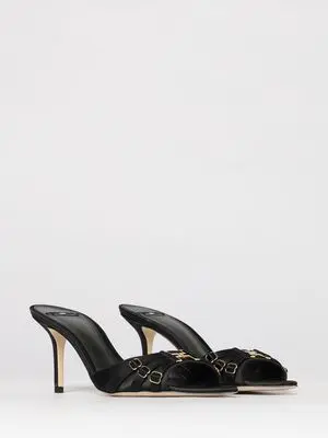 Elisabetta Franchi Satin Mules With Metallic Monogram