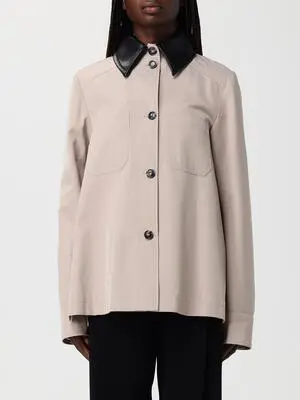 Sportmax Cotton Blend Shirt Jacket With Leather Collar - Beige