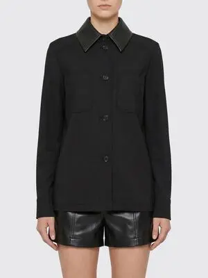 Sportmax Cotton Blend Shirt Jacket With Leather Collar - Black