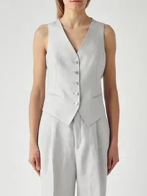 Tagliatore Linen Single-breasted Vest - Pearl