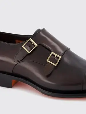 Santoni Double Monk Strap Shoes In Brushed Leather - Brown