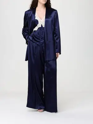 Alberta Ferretti Satin Blouse With Lace Inserts - Blue