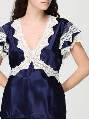 Alberta Ferretti Satin Blouse With Lace Inserts - Blue