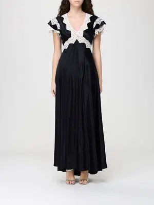 Alberta Ferretti Long Satin Dress With Lace Inserts