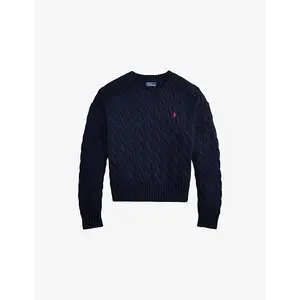 Polo Ralph Lauren Logo-embroidery Cable-knit Wool Jumper - Hunter Navy