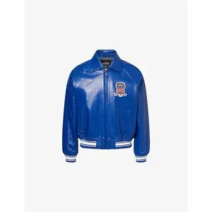 AVIREX Leather Bomber Jacket With Appliquéd Patches