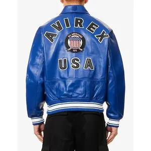 AVIREX Leather Bomber Jacket With Appliquéd Patches