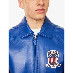 AVIREX Leather Bomber Jacket With Appliquéd Patches