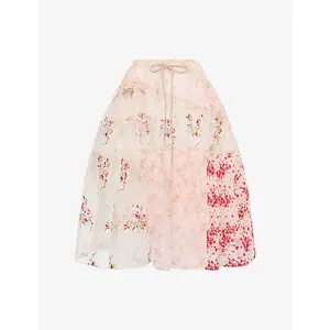 Simone Rocha Floral-embroidered Sheer Midi Skirt - Nude Patchwork Taupe