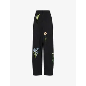 Stella McCartney Floral-embroidered Wool Trousers