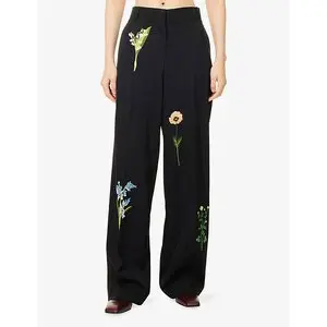 Stella McCartney Floral-embroidered Wool Trousers