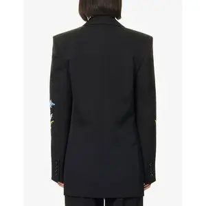 Stella McCartney Floral-embroidered Double-breasted Wool Blazer - Black