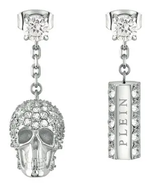 Philipp Plein Sliding $kull Crystal Dangle Earrings - Stainless Steel