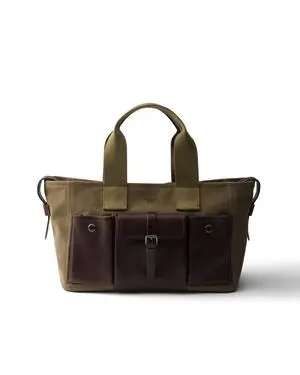 Prada Canvas And Leather Tote Bag - Green