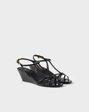 Prada Patent Leather Wedge Sandals