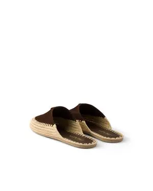 Prada Suede Mules With Woven Raffia