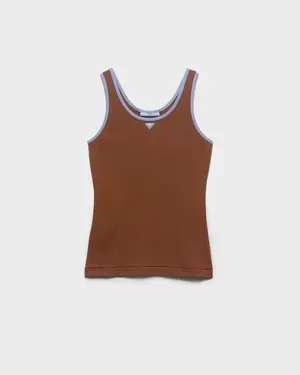 Prada Ribbed Knit Tank Top - Tobacco/steel Blue
