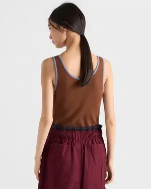 Prada Ribbed Knit Tank Top - Tobacco/steel Blue