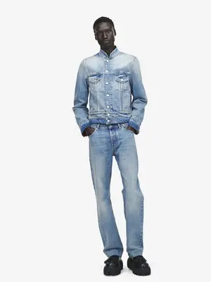 Alexander McQueen Stand Collar Denim Jacket - Washed Blue