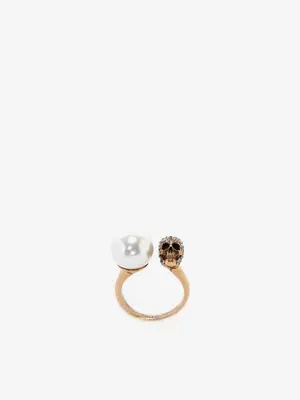 Alexander McQueen Pearl-like Skull Ring - Antique Gold