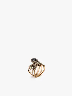 Alexander McQueen Spider Ring With Skull And Crystal Detail - Antique Gold
