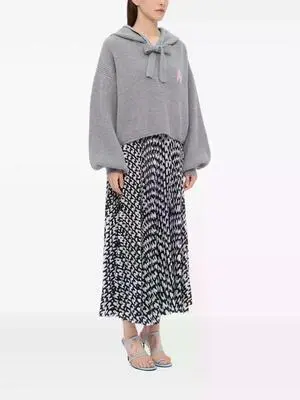 MSGM Printed Pleated Midi Skirt - Black