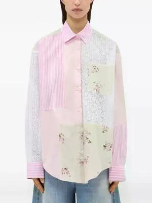 MSGM Striped Floral Print Shirt