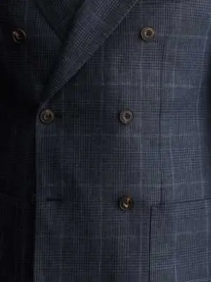 REISS Adoro Linen Check Double-breasted Tailored-fit Blazer