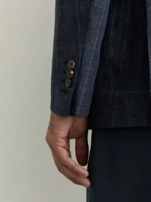 REISS Adoro Linen Check Double-breasted Tailored-fit Blazer