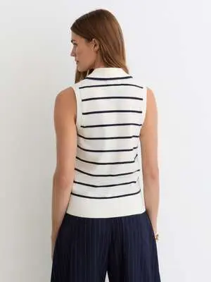 REISS Wool-cashmere Stripe Polo Vest