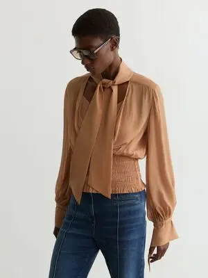 REISS Phoebe Tie-neck Shirred Blouse