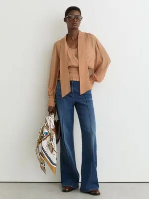 REISS Phoebe Tie-neck Shirred Blouse