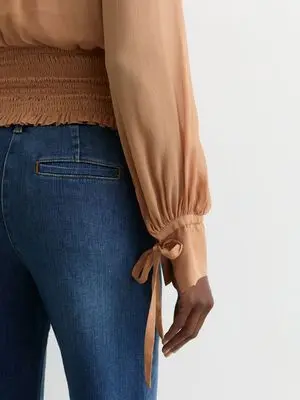 REISS Phoebe Tie-neck Shirred Blouse