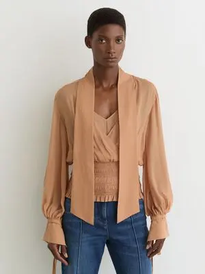 REISS Phoebe Tie-neck Shirred Blouse