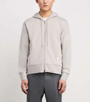 Thom Browne Cotton 4-bar Zip-up Hoodie - Beige