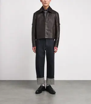 Thom Browne Leather Zip-up Blouson Jacket