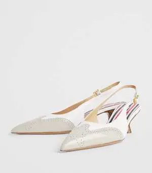 Thom Browne Patent Leather Wingtip Slingback Heels - Beige