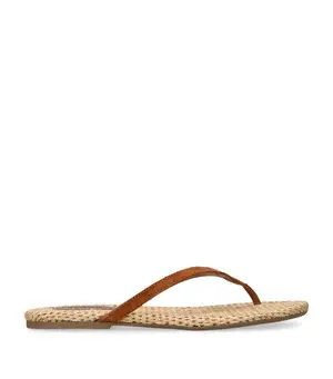 Staud Suede-raffia Freja Thong Flip Flops - Beige